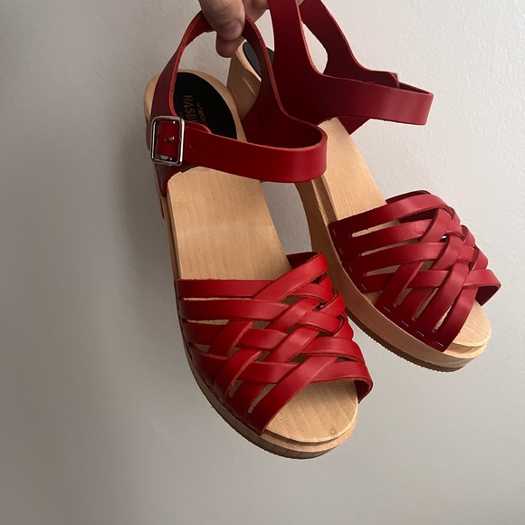 Swedish Hasbeens | Shoes | Braided Red Leather Swedish Hasbeens Clogs ...
